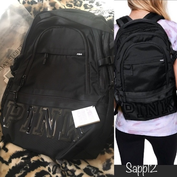 PINK Victoria's Secret | Bags | Rarepink Vs27 Black Collegiate Backpack ...